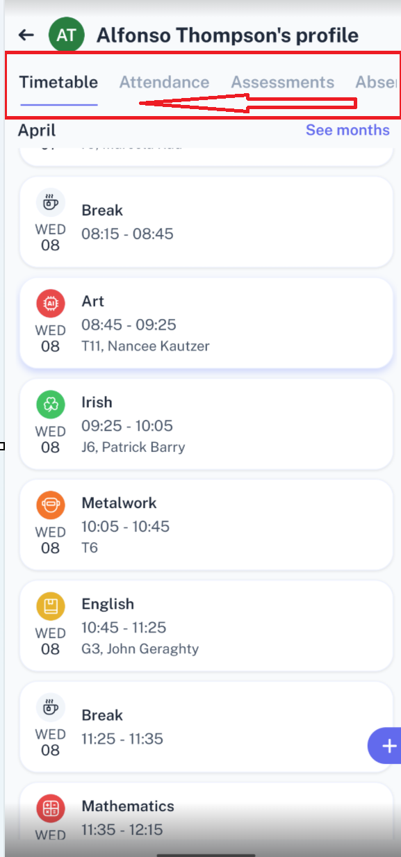 How can I view my student's personal information on the mobile app